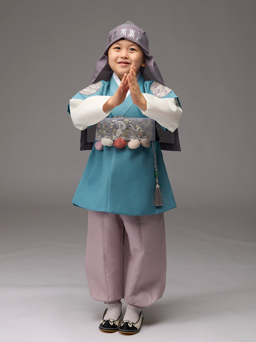 Cute Boys Hanbok in Teal – Joteta Korean Online Shop