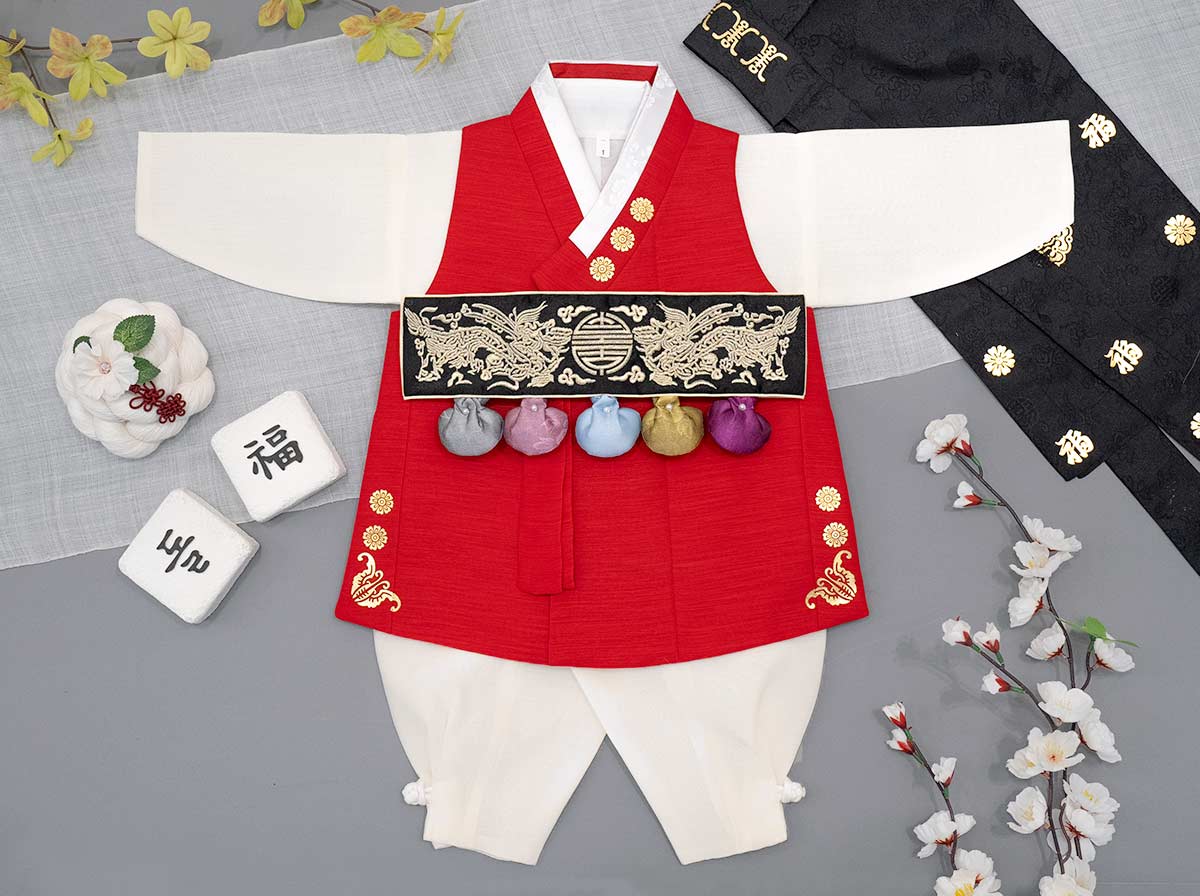 Gold Foil Traditional Pattern Doryeong Hanbok in Red – Joteta Korean ...