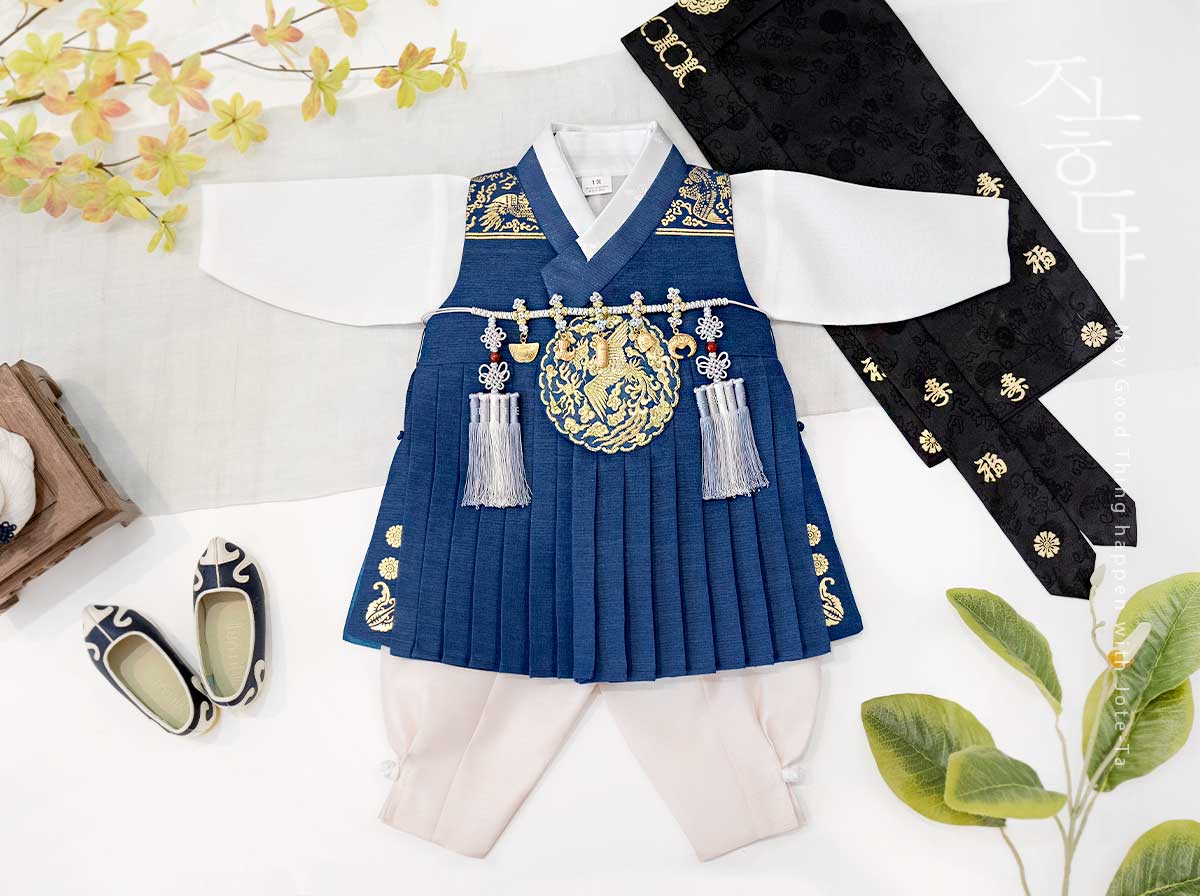 [Premium] Gold Phoenix Embroidery Prince Dol Hanbok in Blue | Shop Now ...