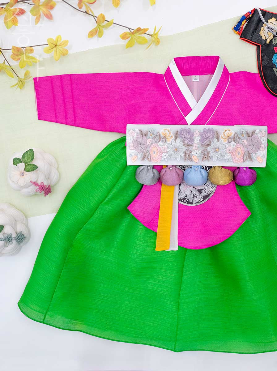 Lotus Embroidery Girl Hanbok in Hot Pink & Green – Joteta Korean Online ...