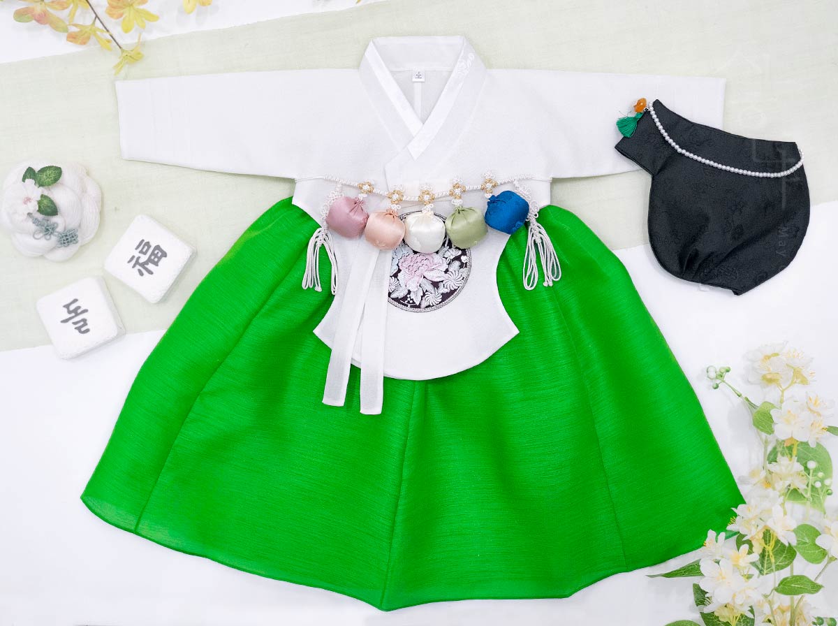 Lotus Embroidery Baby Girl Hanbok in Ivory & Green – Joteta Korean ...