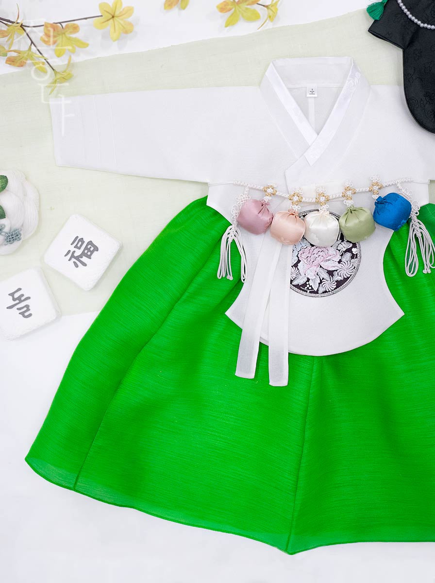 Lotus Embroidery Girl Hanbok in Ivory & Green – Joteta Korean Online Shop