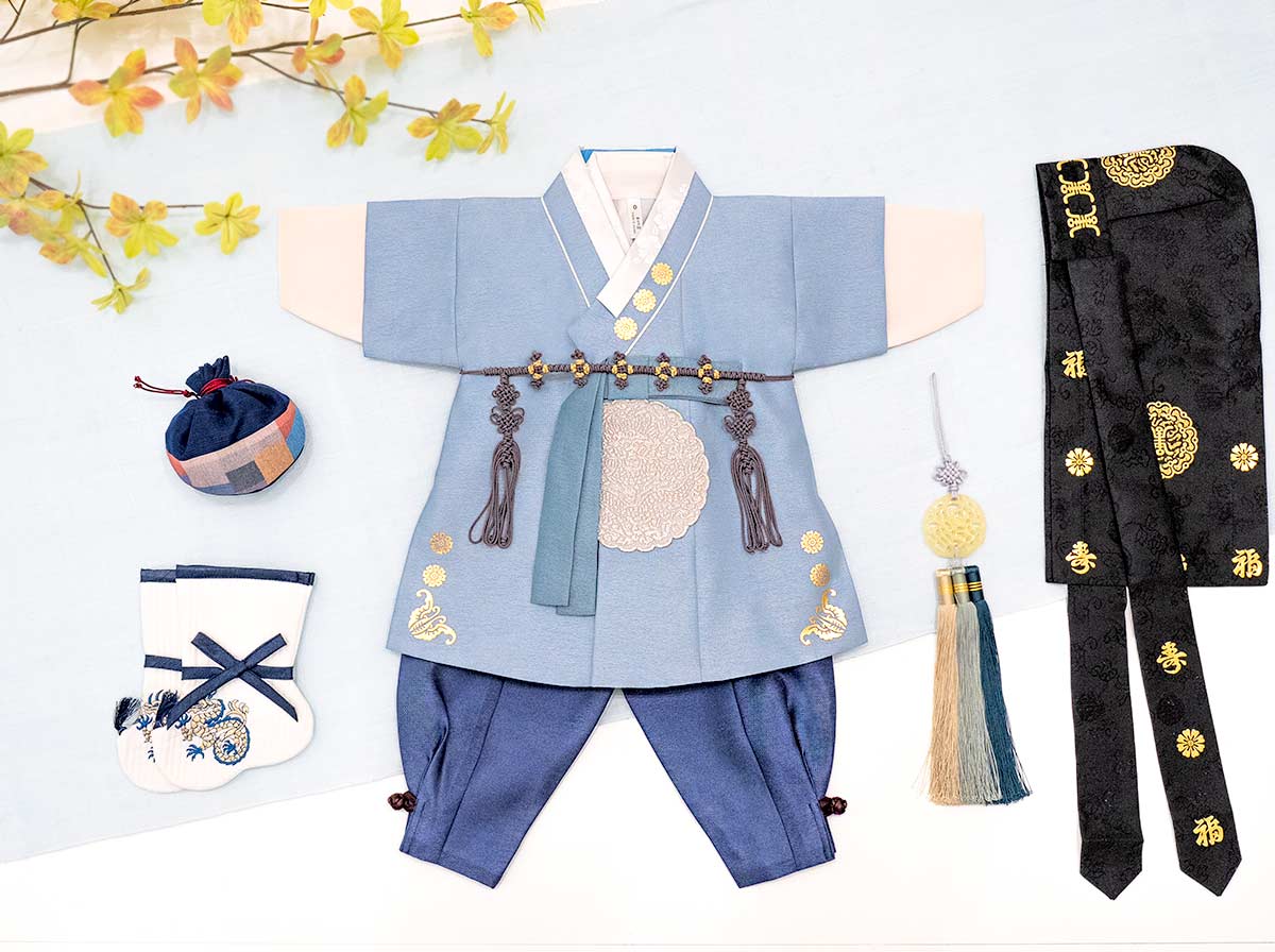 Silver Dragon Embroidery 100 Days Baby Boy Hanbok – Joteta Korean ...