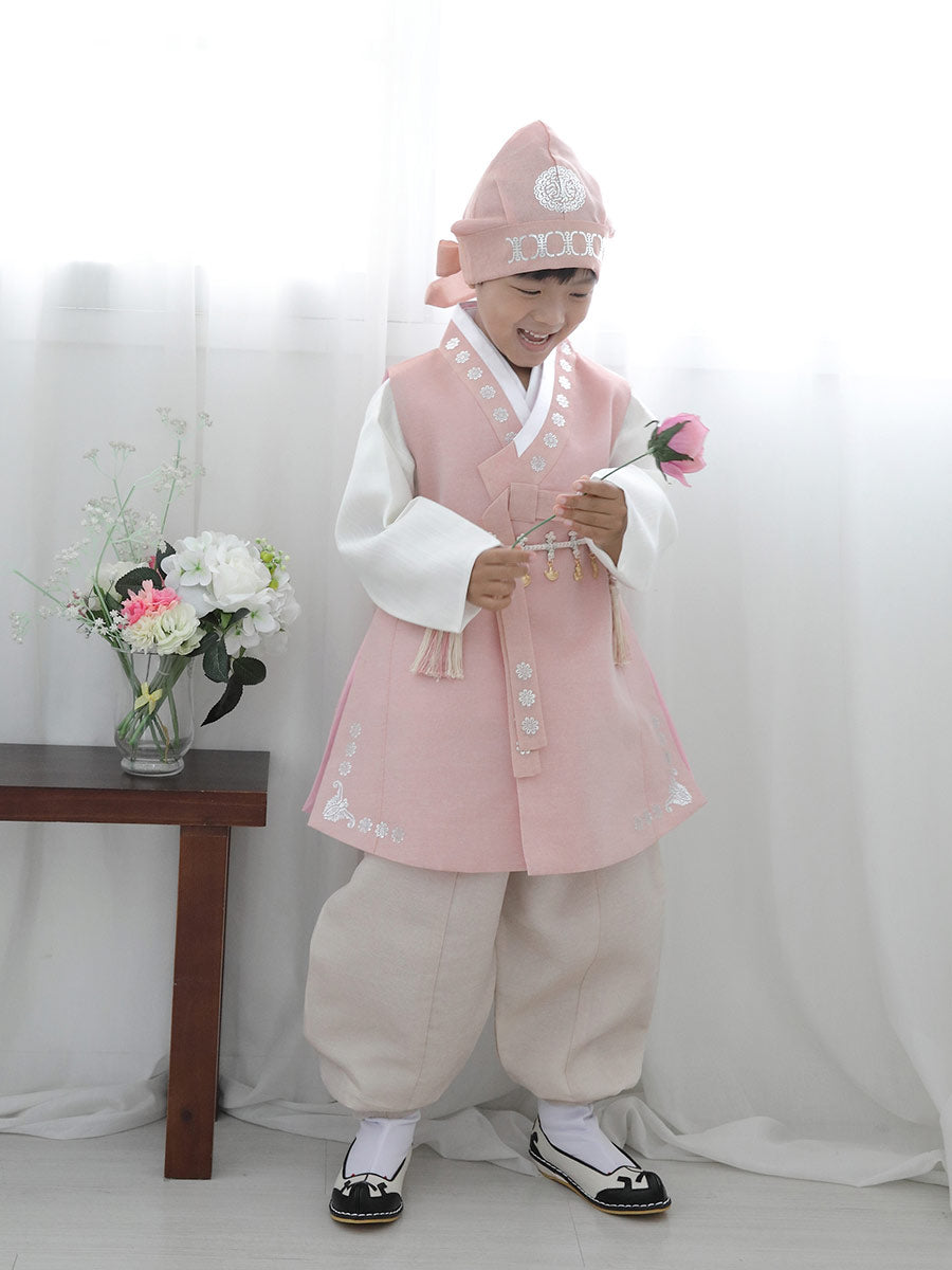 Soft Cream Boys Hanbok in Light Red – Joteta Korean Online Shop