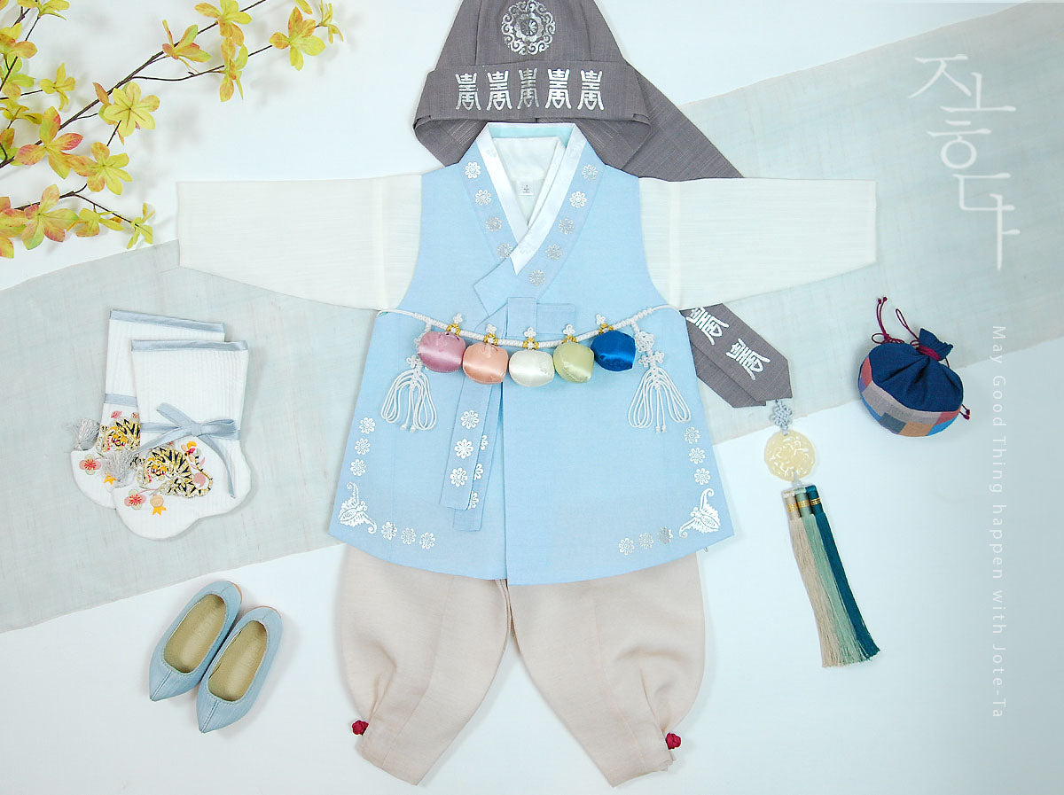 Soft Cream Baby Boy Hanbok in Skyblue | Shop Now – Joteta Korean Online ...