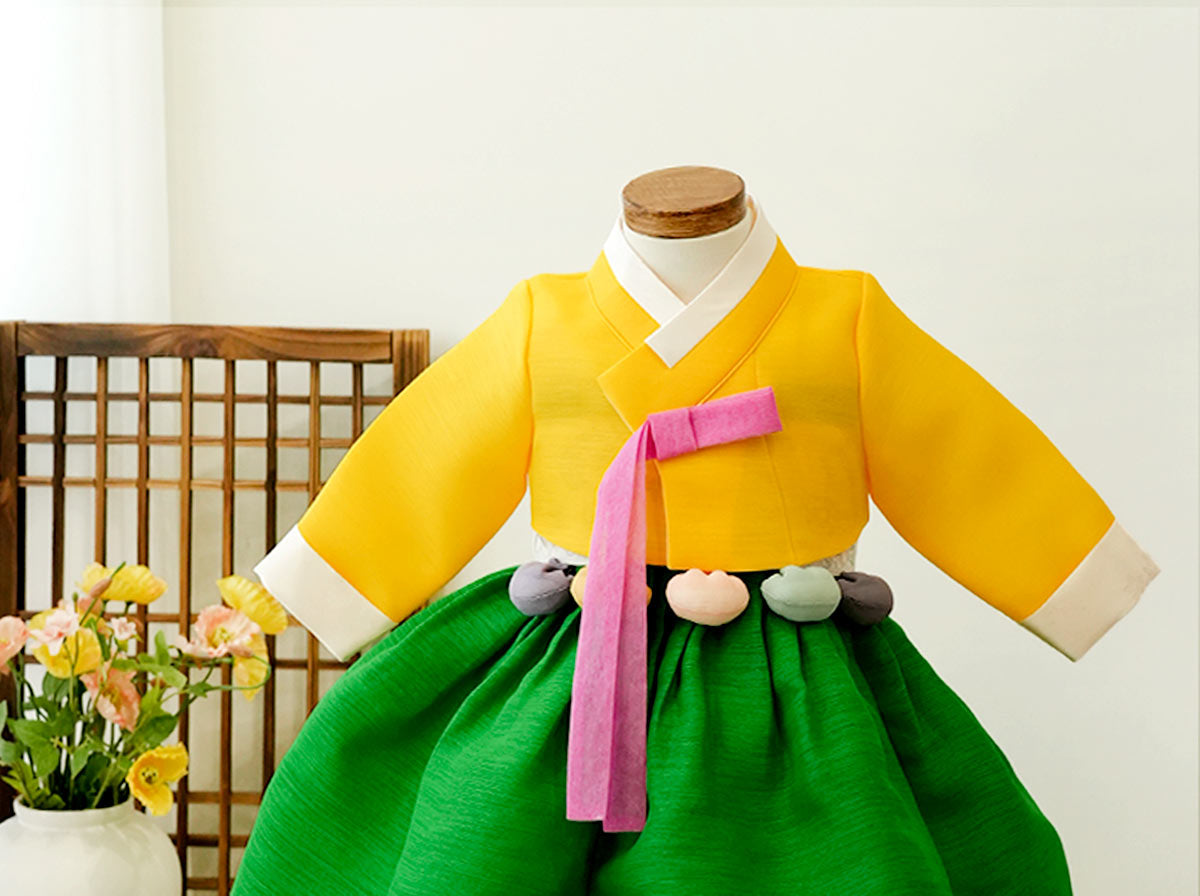 Vibrant Yellow & Green Baby Girl Hanbok – Joteta Korean Online Shop