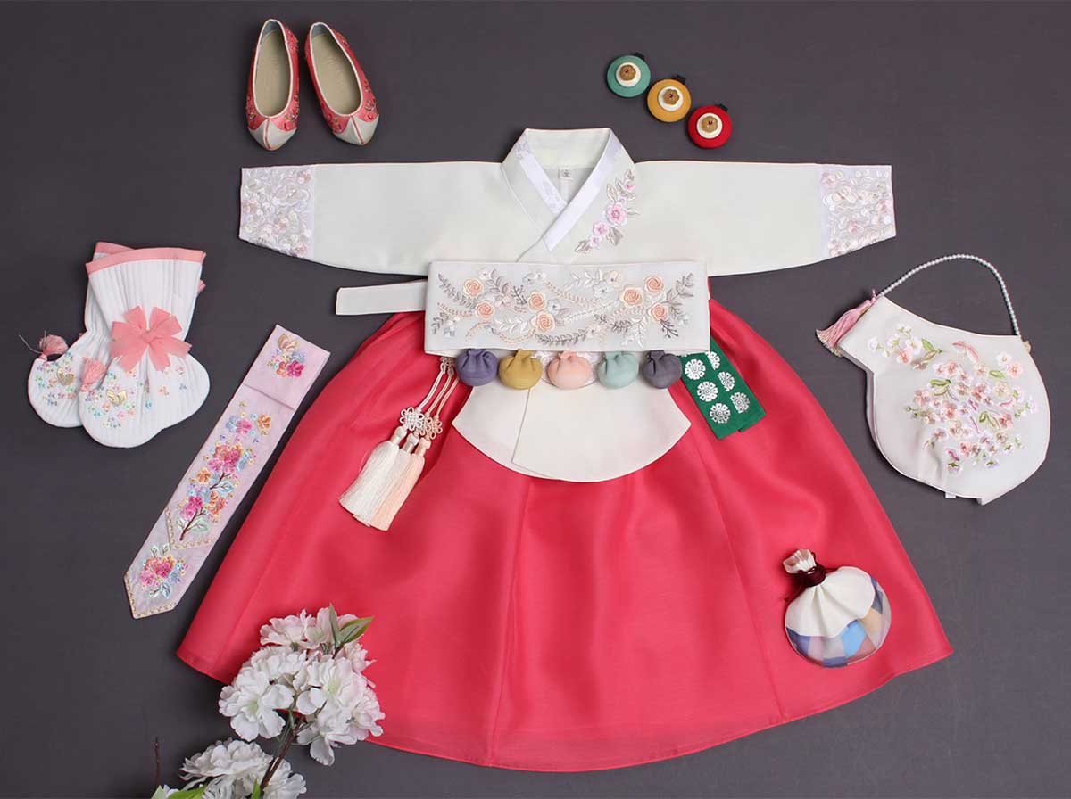 Rose Baby Girl Hanbok in Ivory & Red – Joteta Korean Online Shop